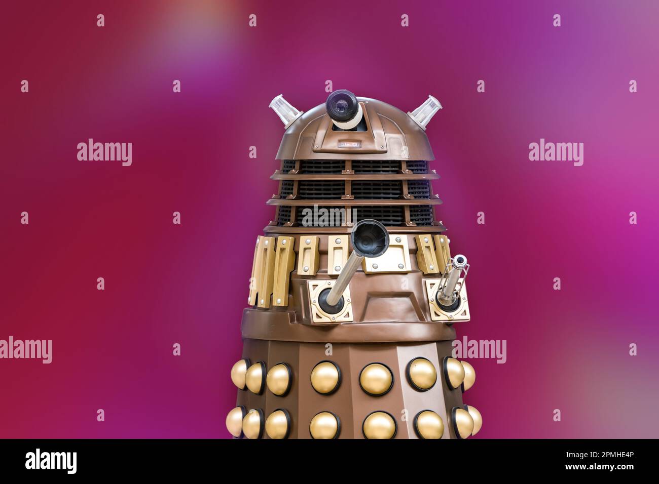 A Dr Who Dalek sci-fi character against a plain background Stock Photo ...