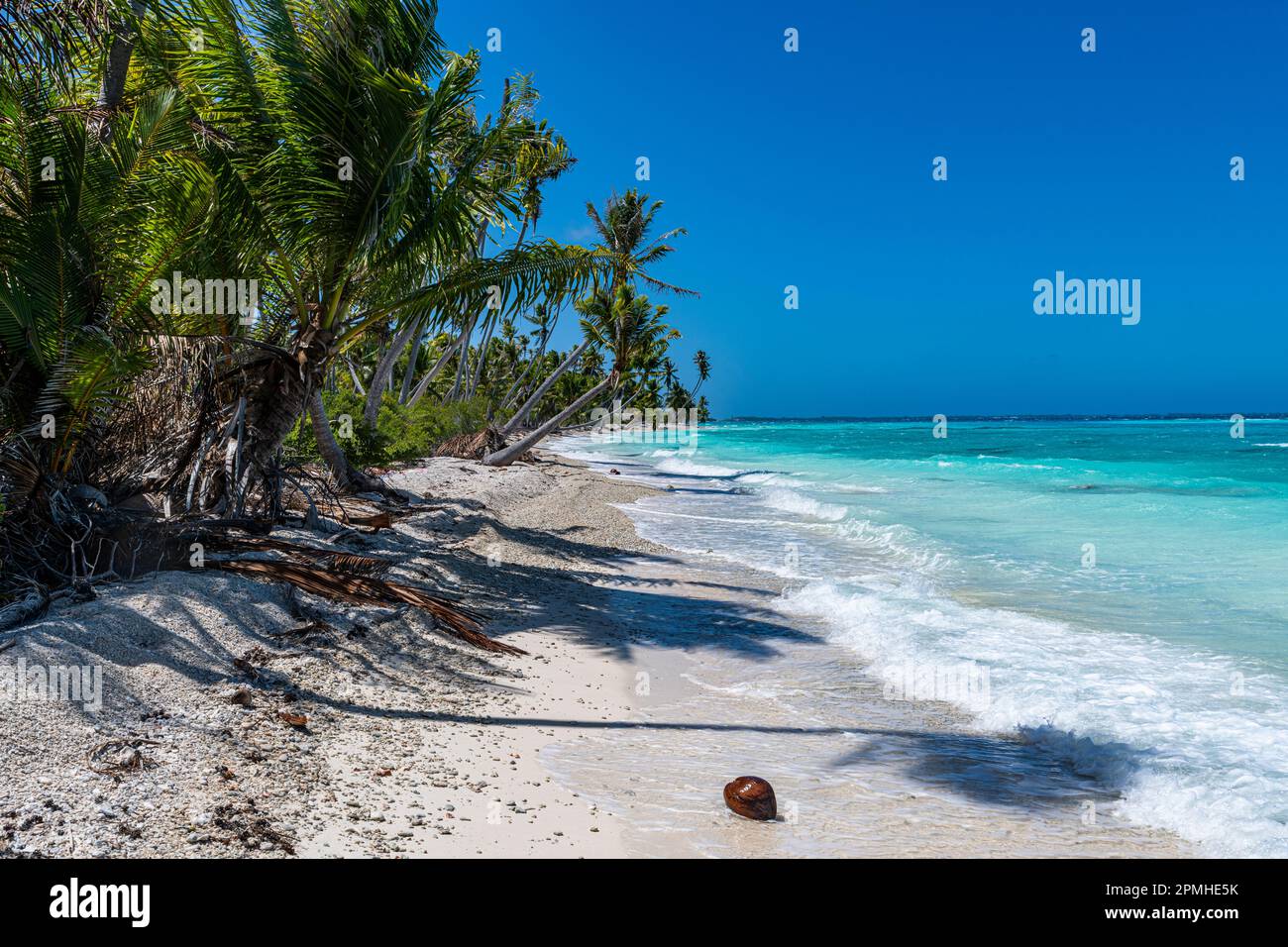 White sand PK-9 beach, Fakarava, Tuamotu archipelago, French Polynesia ...