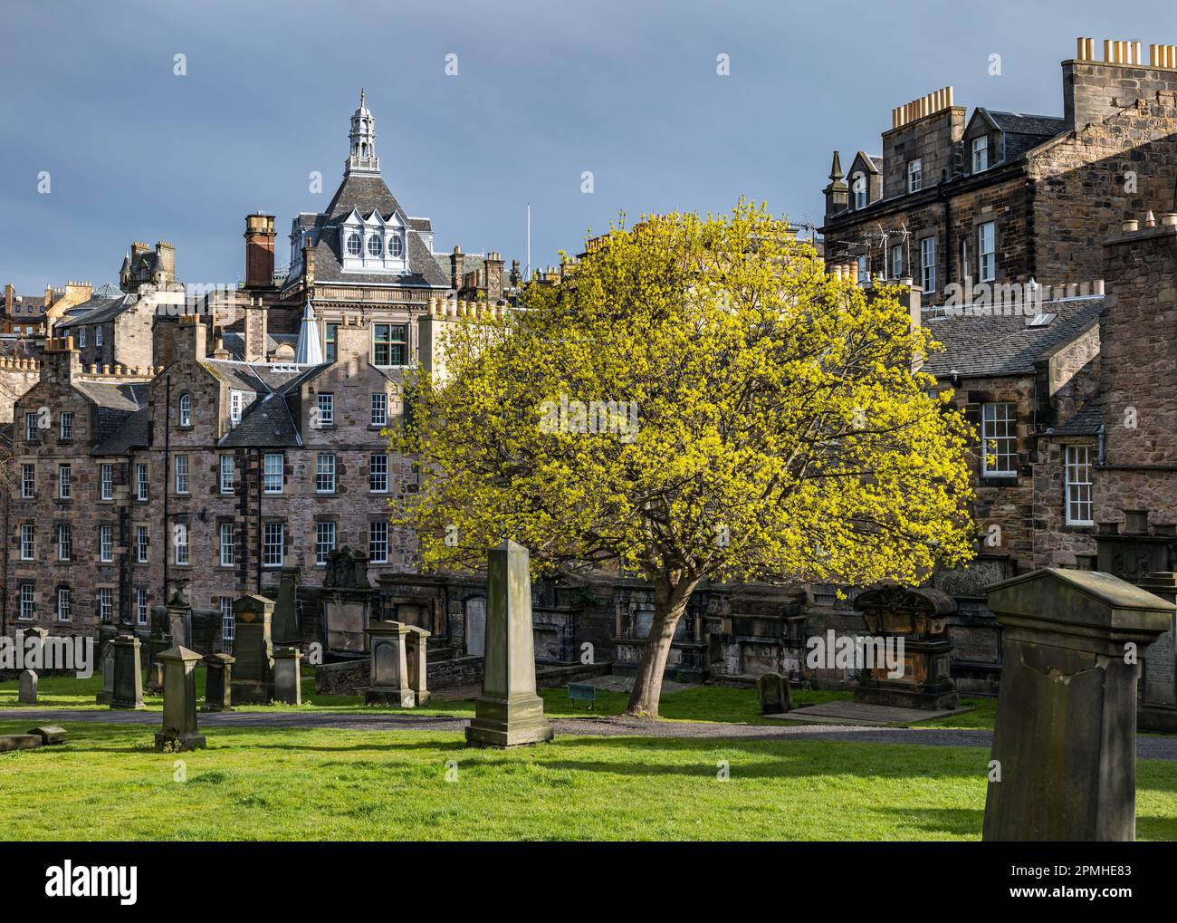 View from Greyfriar's churchyard with old graves to Edinburgh Central ...