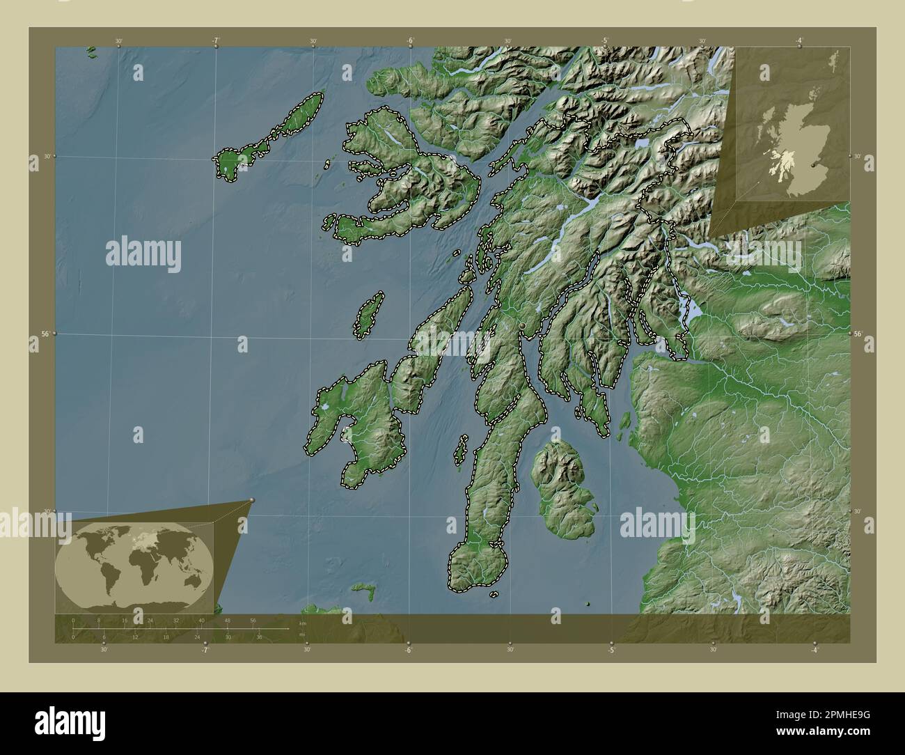 Argyll and Bute, region of Scotland - Great Britain. Elevation map colored in wiki style with ...