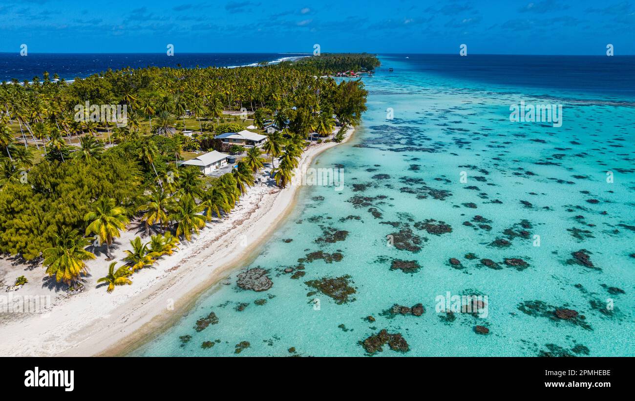 Aerial of the lagoon of Fakarava, Tuamotu archipelago, French Polynesia ...