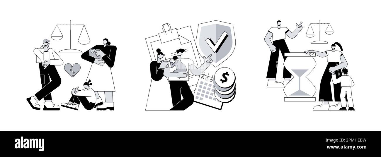 Family breakdown abstract concept vector illustration set. Divorce and ...