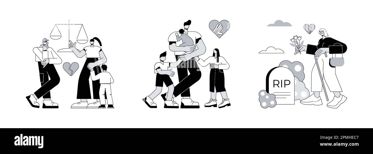 Marital status abstract concept vector illustration set. Separated ...