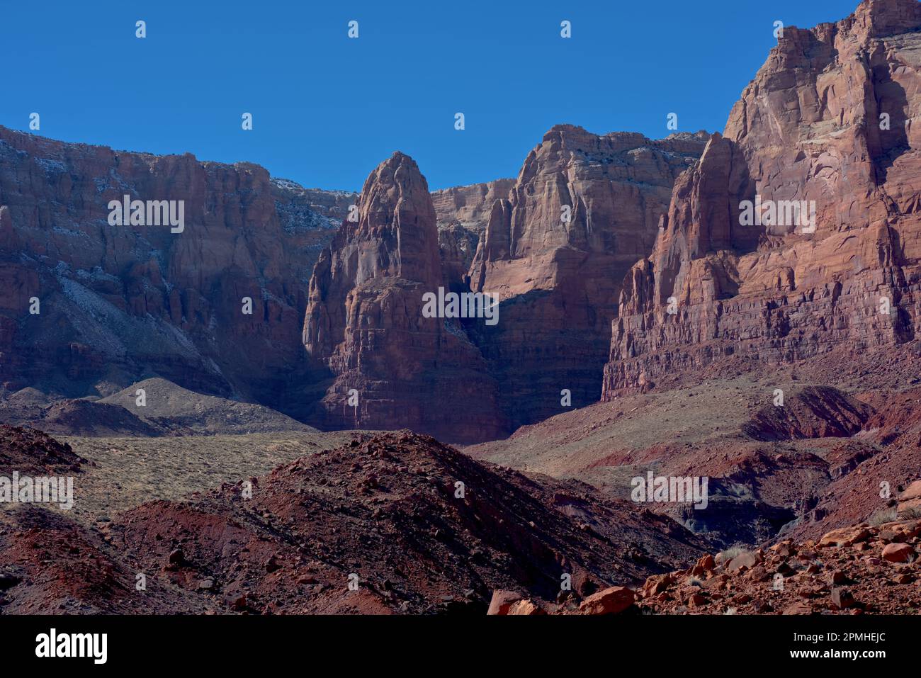 View of a rock formation called Cathedral Butte at the base of the ...