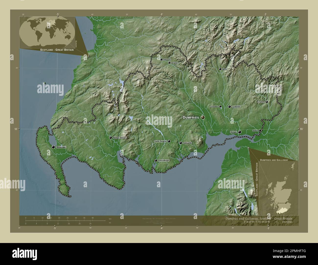 Dumfries and Galloway, region of Scotland - Great Britain. Elevation ...