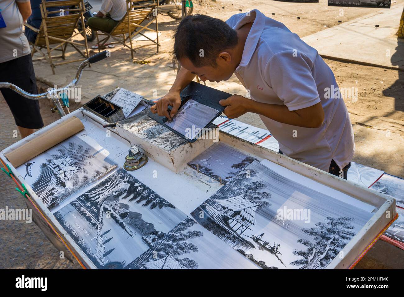 Man drawing with ink, Mandalay, Myanmar (Burma), Asia Stock Photo - Alamy