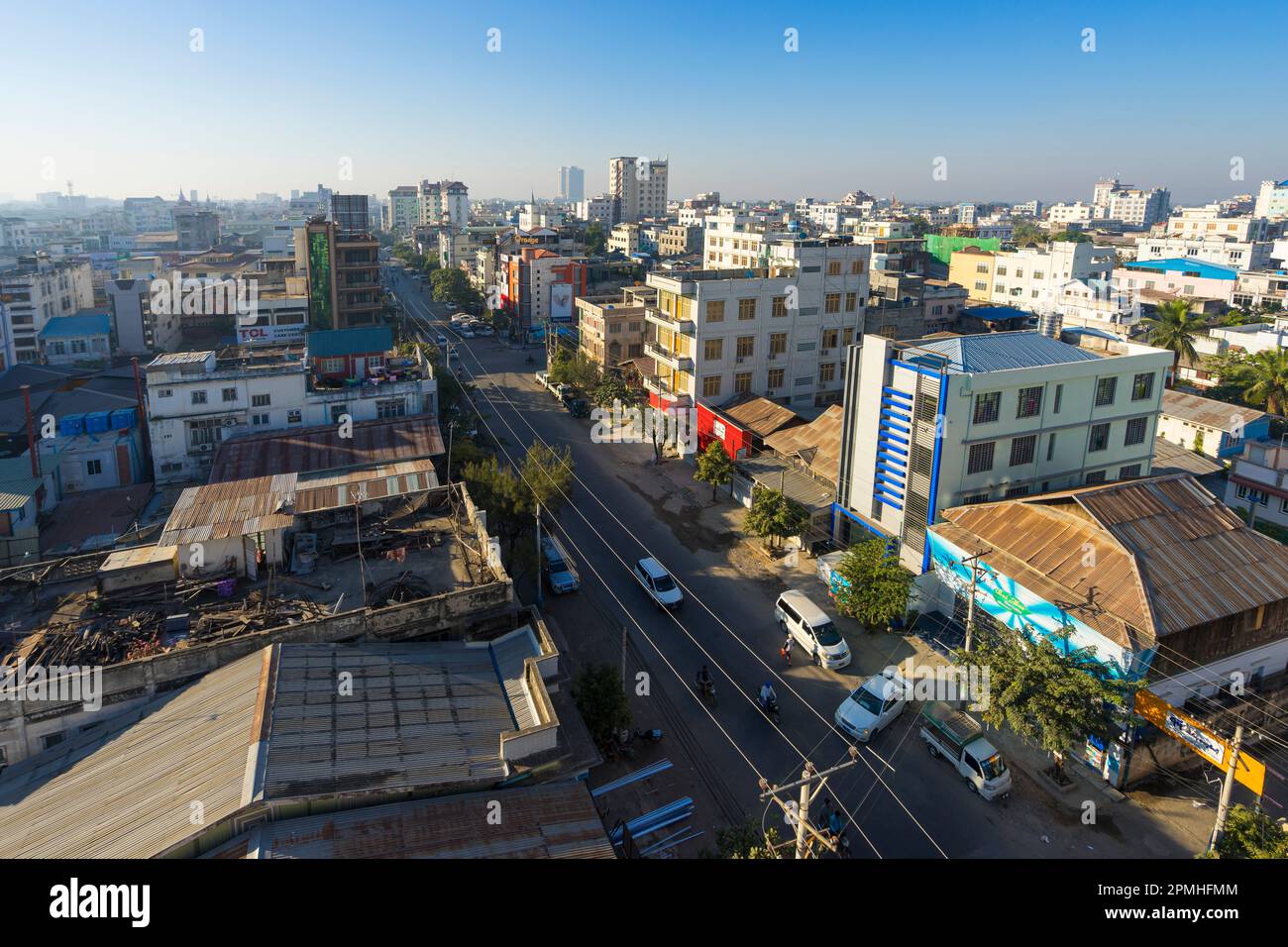 High angle view of 81st Street, Mandalay, Myanmar (Burma), Asia Stock ...