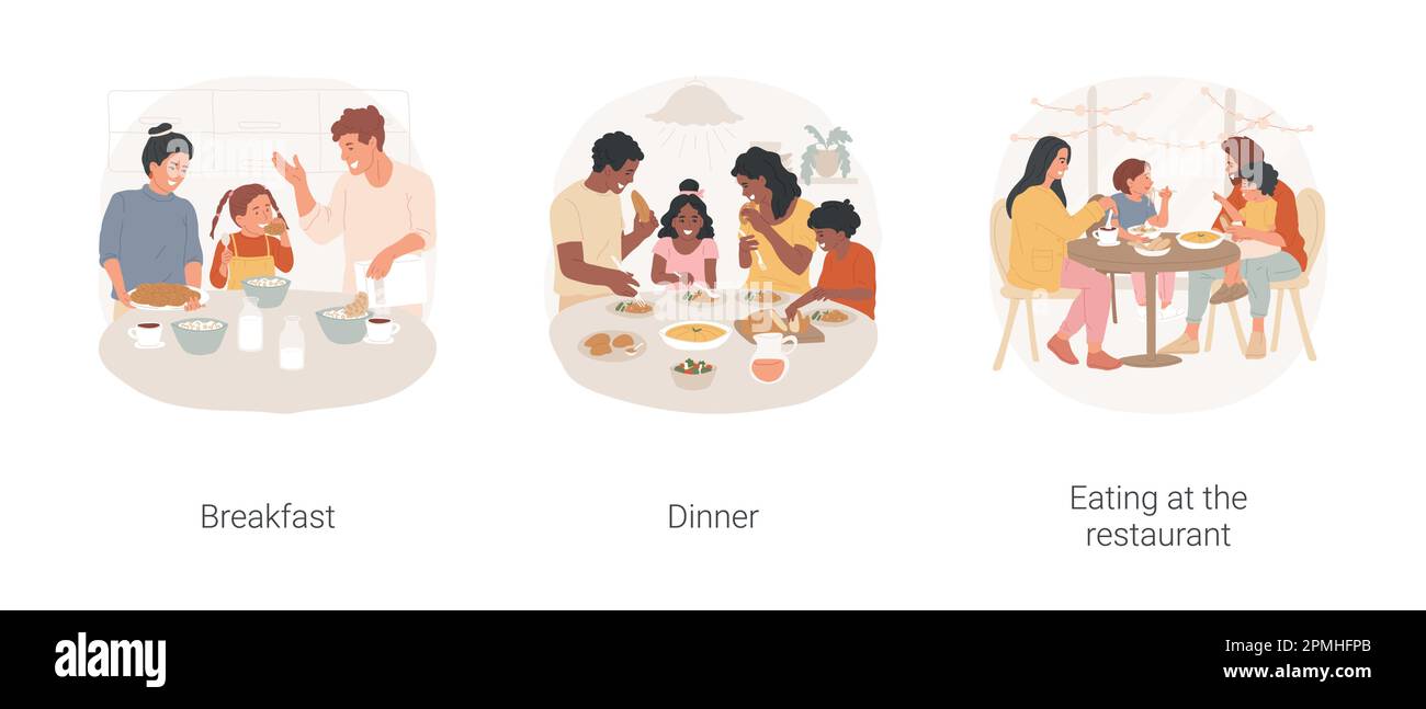 Cartoon Family Eating Dinner