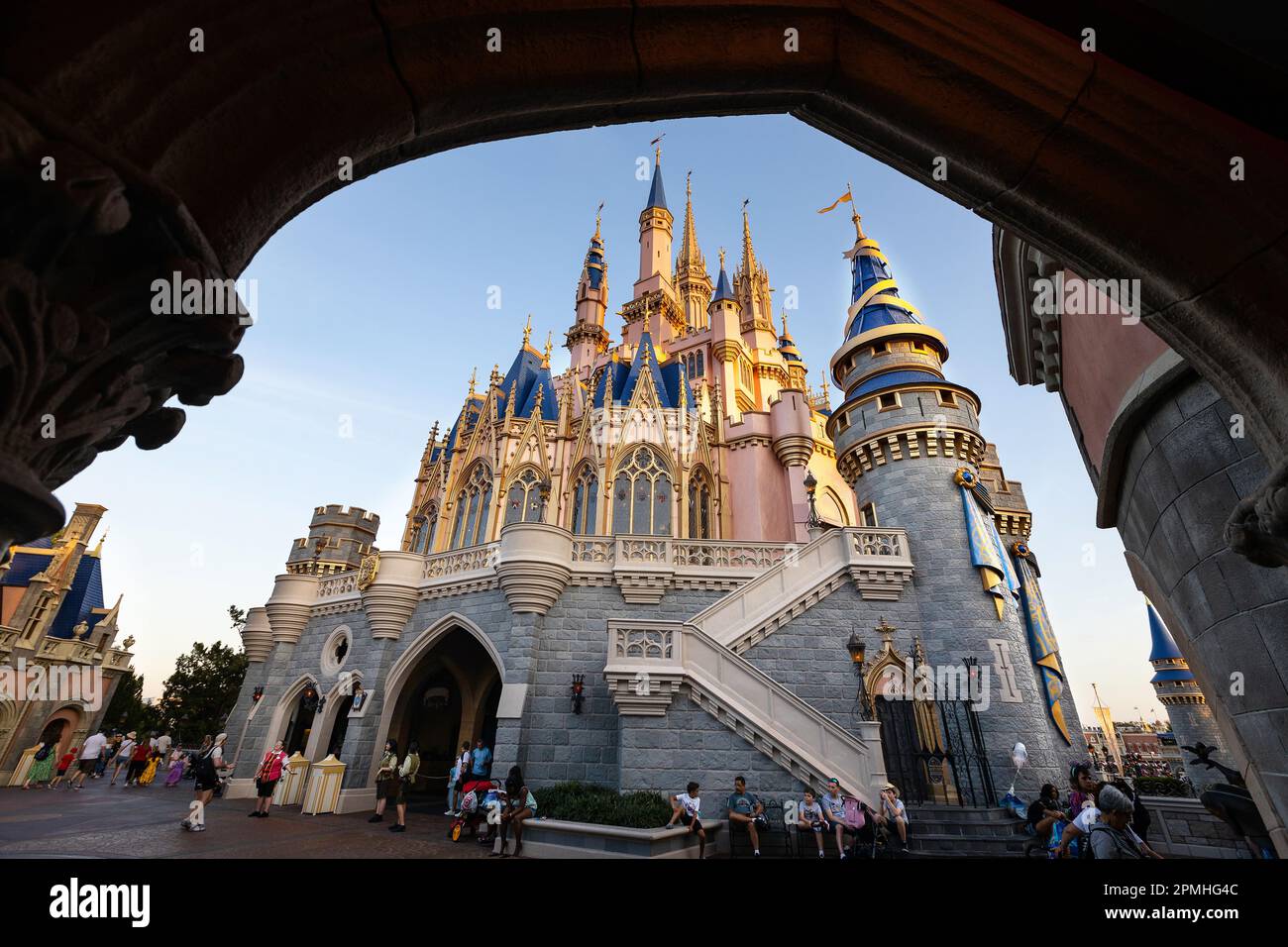 The iconic Cinderella Castle bathed in early evening light at Disney ...