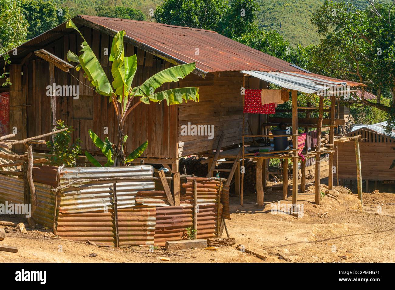 Wooden house in village of Kayaw tribe, Loikaw District, Kayah State ...