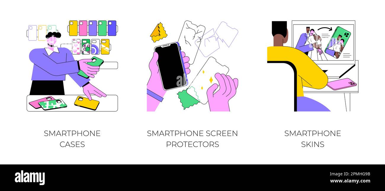 Smartphone protection accessories isolated cartoon vector illustrations ...