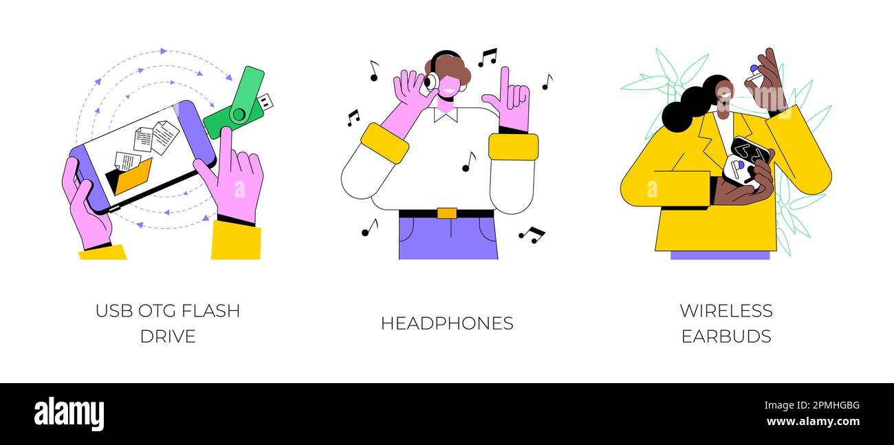 Gadgets and accessories isolated cartoon vector illustrations set. USB ...