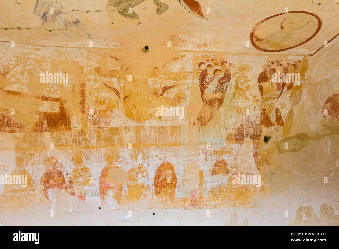 Medieval frescos on wall, David Gareja Monastery complex, Sagarejo ...