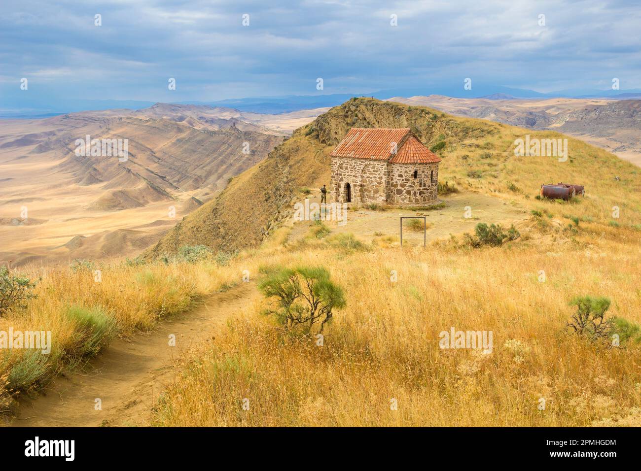 Guard house on border between Georgia and Azerbaijan near David Gareji ...