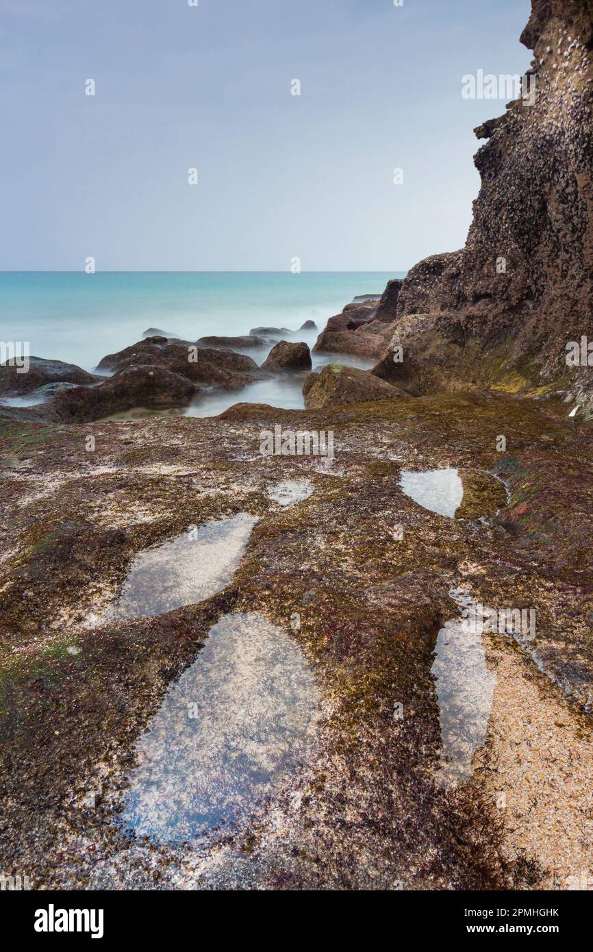 Small pool on coastline at turtle beach, Ras Al Jinz Turtle Reserve, Al ...