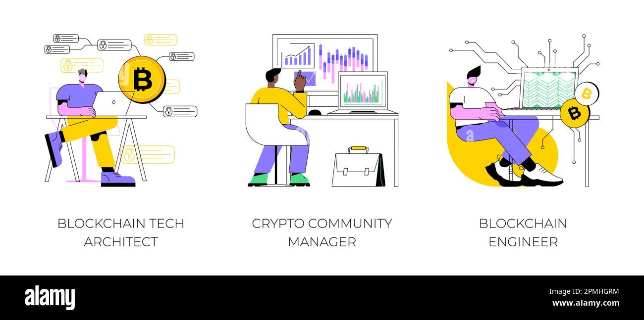 Blockchain jobs isolated cartoon vector illustrations set. Tech ...