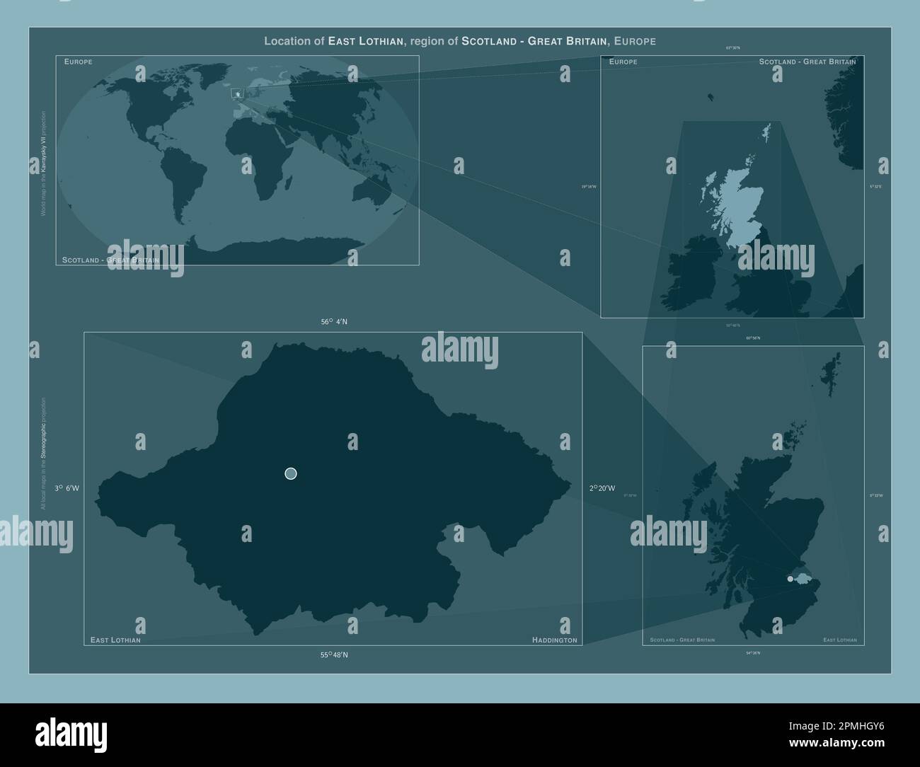 East Lothian, region of Scotland - Great Britain. Diagram showing the ...