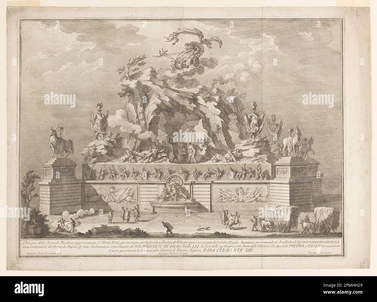 Print, The representation of Mount Etna with the forge of Vulcan ...