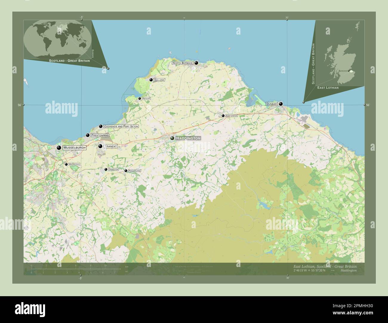 East Lothian, region of Scotland - Great Britain. Open Street Map ...