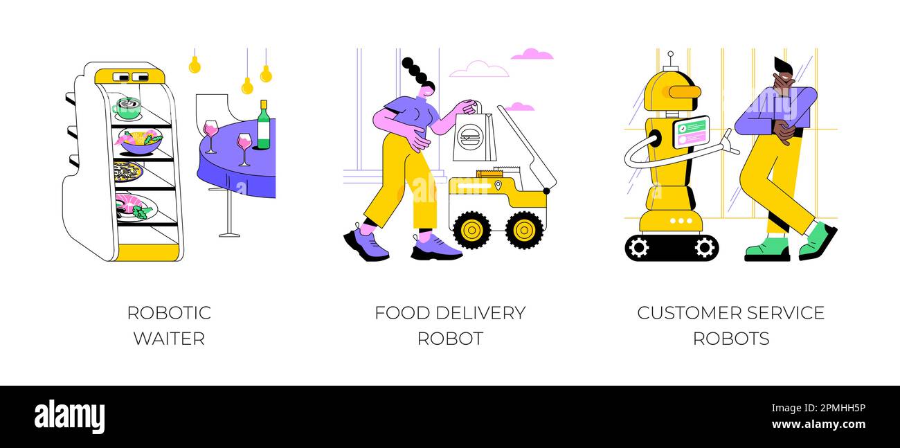 Service robots isolated cartoon vector illustrations set. Robotic ...