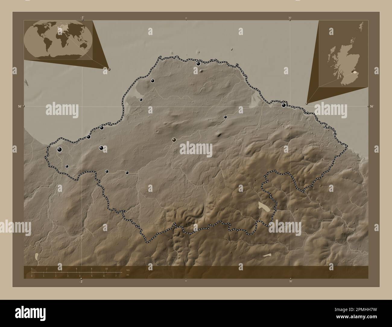 East Lothian, region of Scotland - Great Britain. Elevation map colored ...