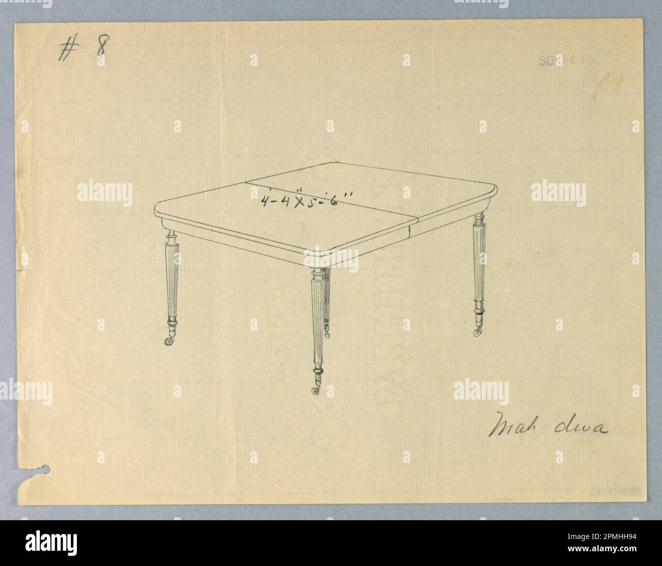 Drawing, Design for a Four-Legged Rectangular Mahogany Dining Table; Designed by A.N. Davenport ...
