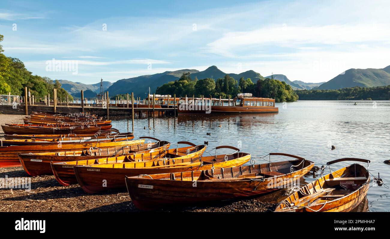 Tourist boats, Derwentwater, Keswick, Lake District National Park ...
