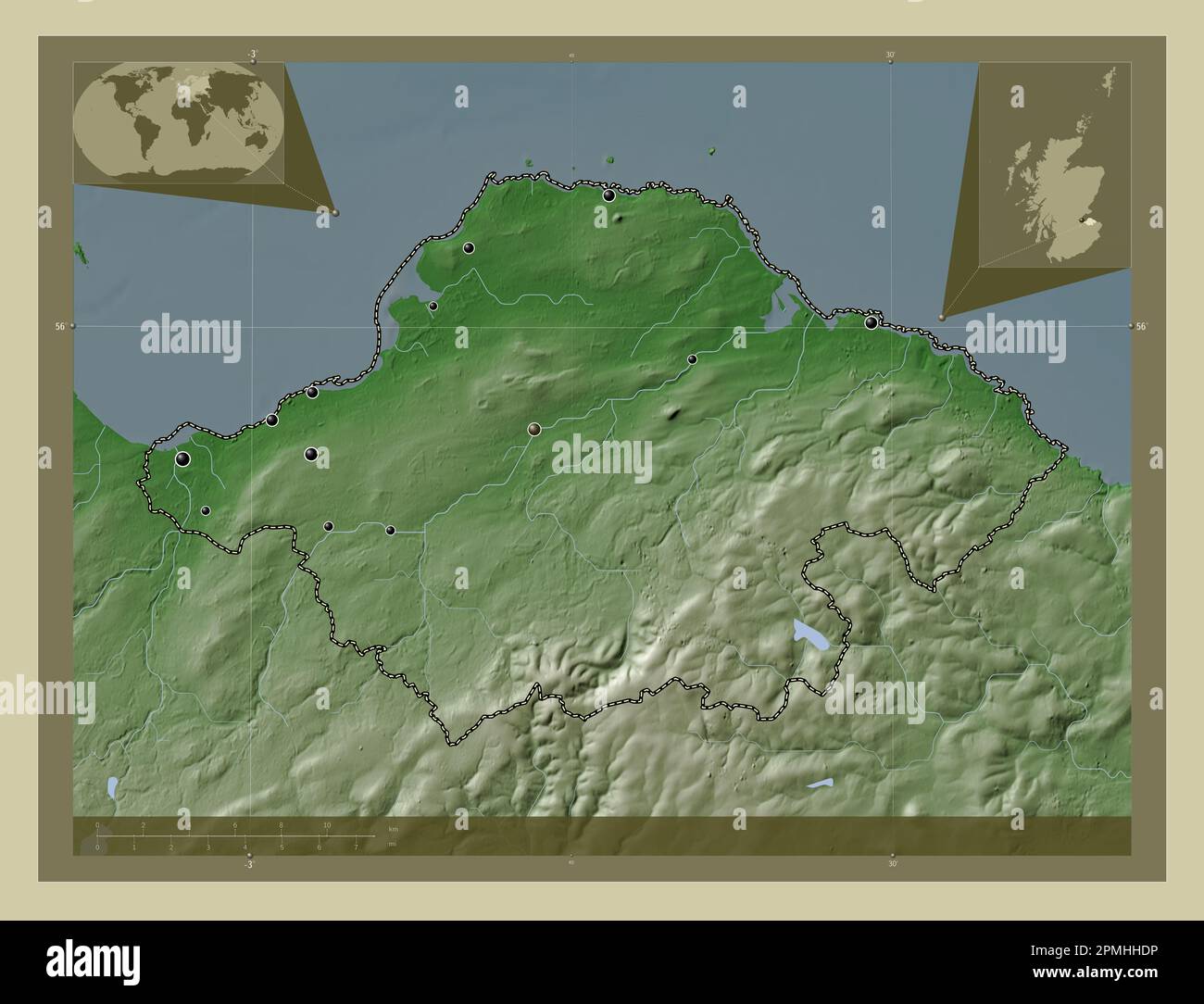 East Lothian, region of Scotland - Great Britain. Elevation map colored ...