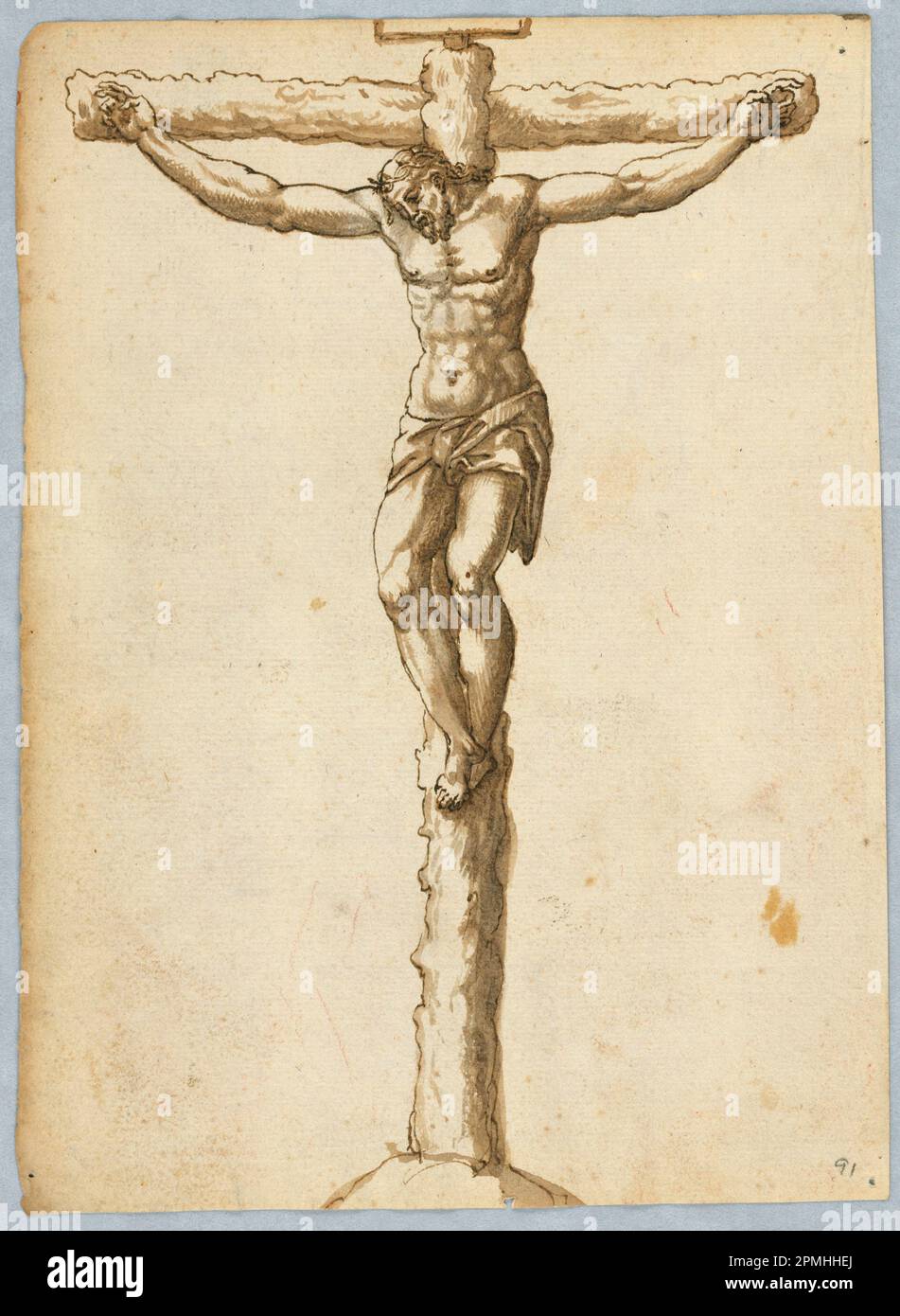 Drawing, The Crucifixion; Italy; pen, ink and dark brown watercolor on ...