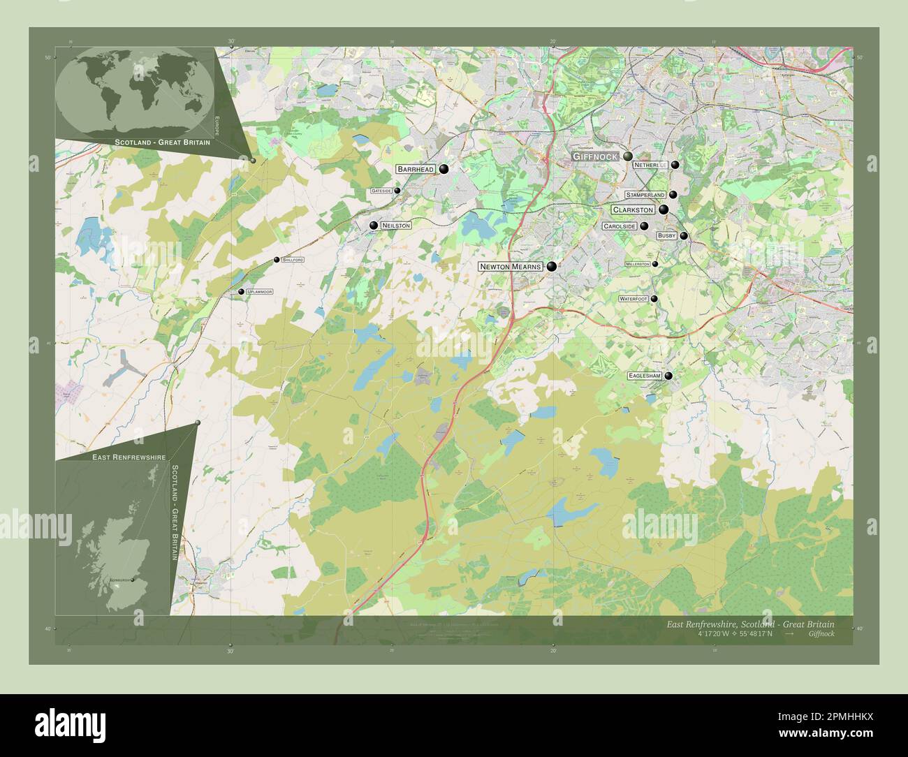 East Renfrewshire, region of Scotland - Great Britain. Open Street Map ...