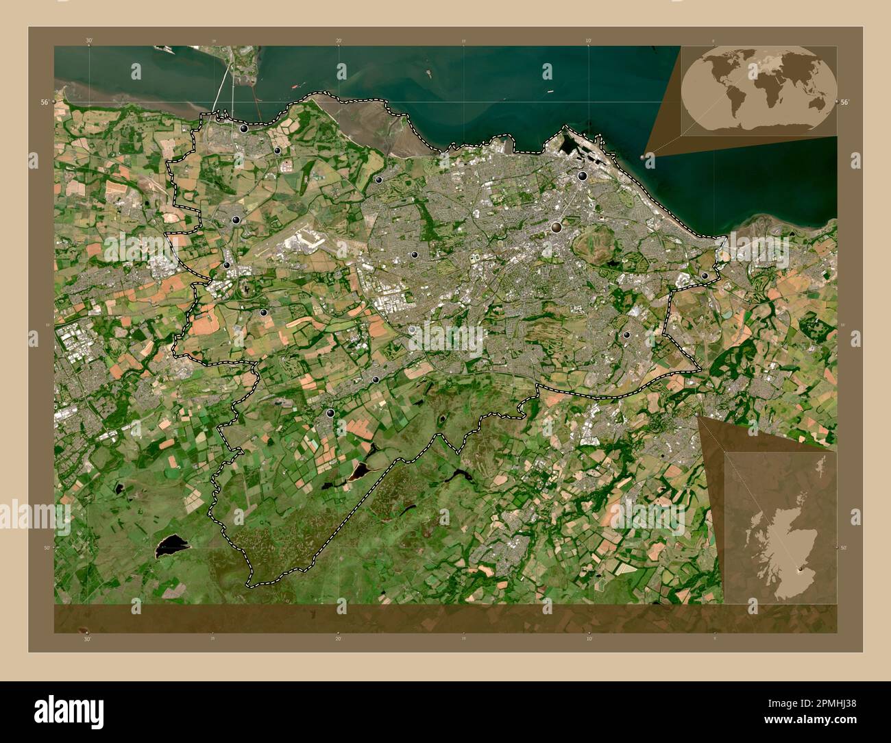Edinburgh, region of Scotland - Great Britain. Low resolution satellite ...