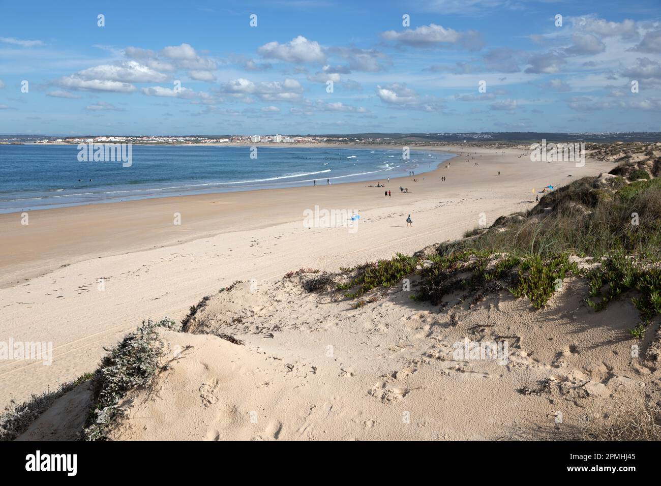 Praia de Peniche de Cima beach backed by sand dunes and popular with ...
