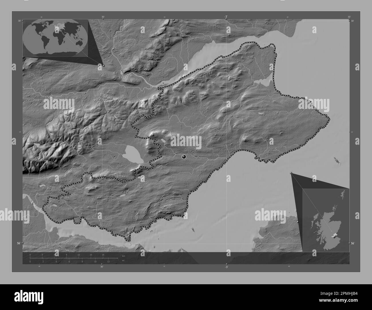 Fife, region of Scotland - Great Britain. Bilevel elevation map with ...