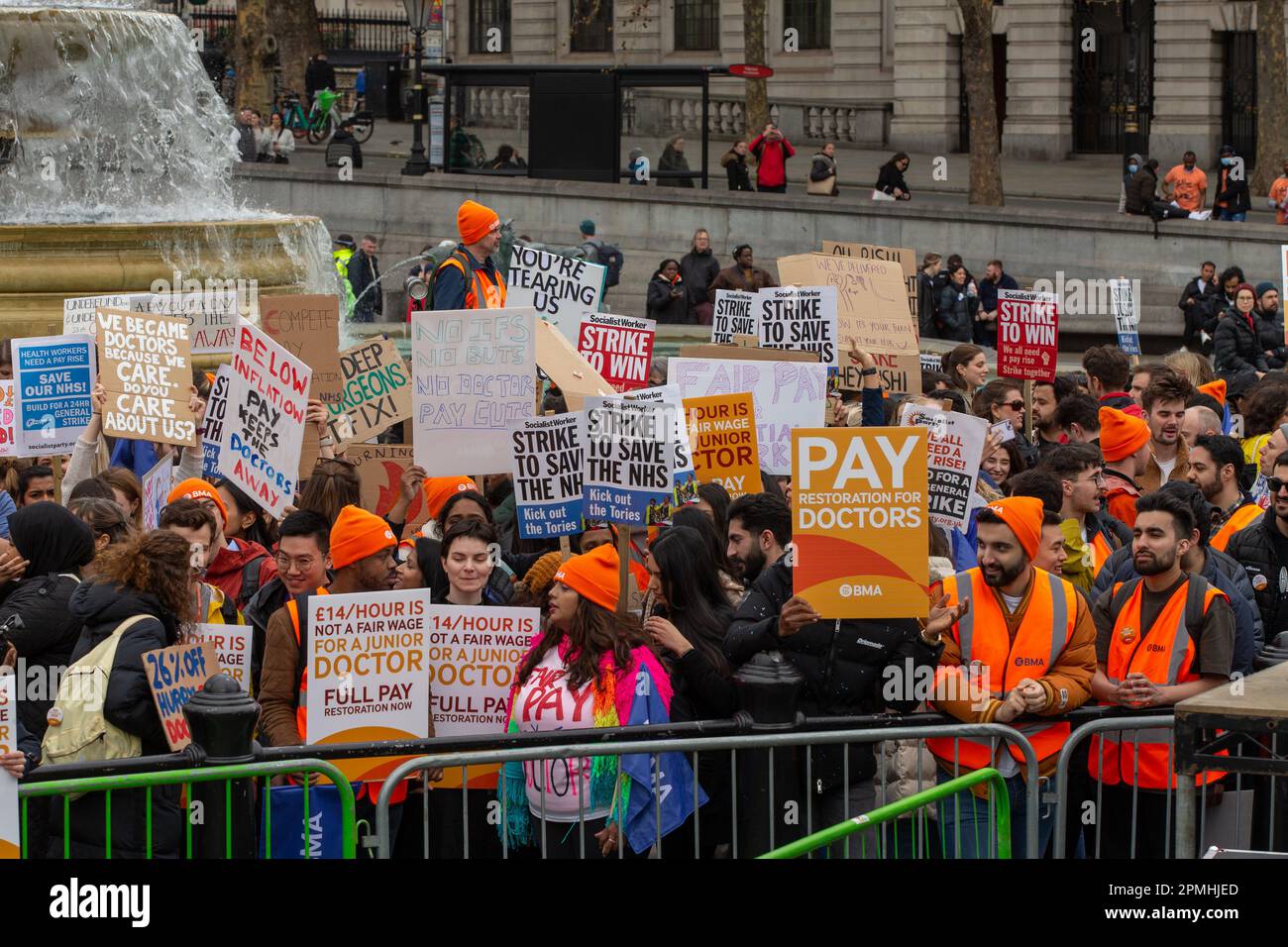 London UK 11th April 2023 Junior doctors demonstrate in Trafalgar ...