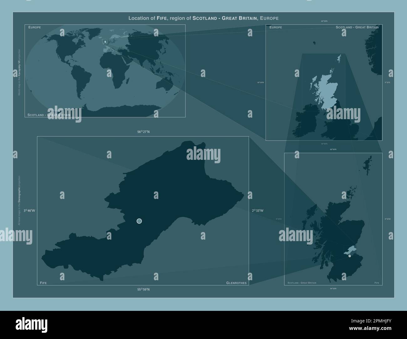 Fife, region of Scotland - Great Britain. Diagram showing the location ...