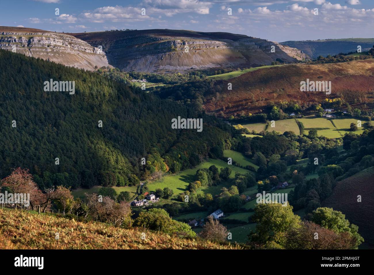 The Eglwyseg Valley and Eglwyseg Rocks from Horseshoe Pass, Vale of ...