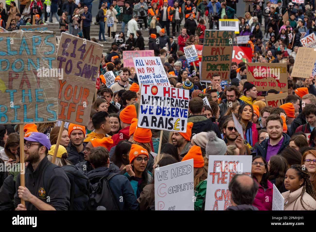 London UK 11th April 2023 Junior doctors demonstrate in Trafalgar ...