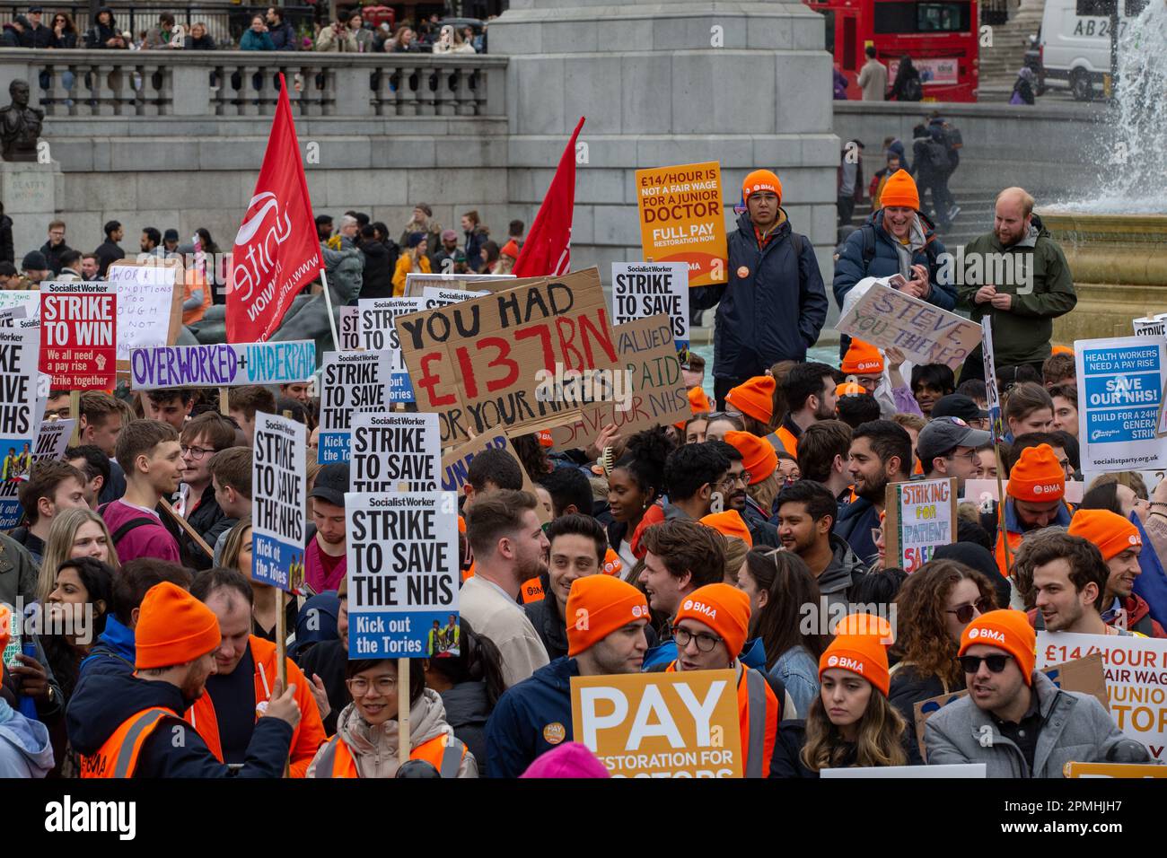 London UK 11th April 2023 Junior doctors demonstrate in Trafalgar ...