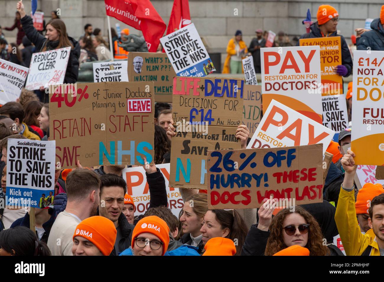 London UK 11th April 2023 Junior doctors demonstrate in Trafalgar ...