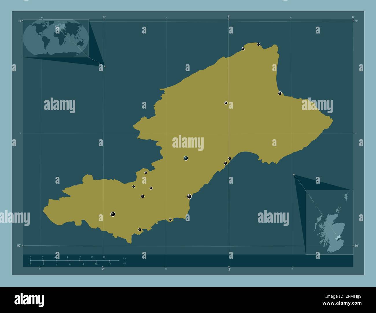 Fife, region of Scotland - Great Britain. Solid color shape. Locations ...