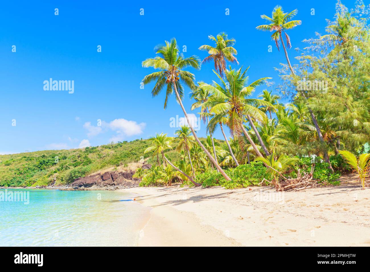 Tropical sandy beach, Drawaqa Island, Yasawa islands, Fiji, South ...
