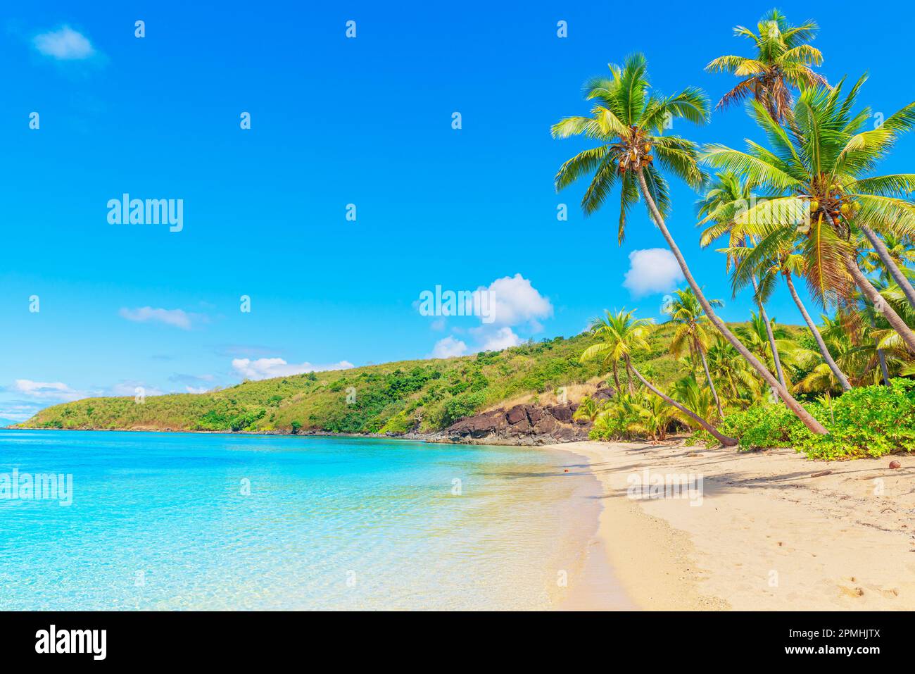 Tropical sandy beach, Drawaqa Island, Yasawa islands, Fiji, South ...