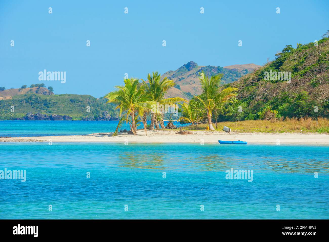 Tropical sandy beach, Matacawalevu Island, Yasawa islands, Fiji, South ...