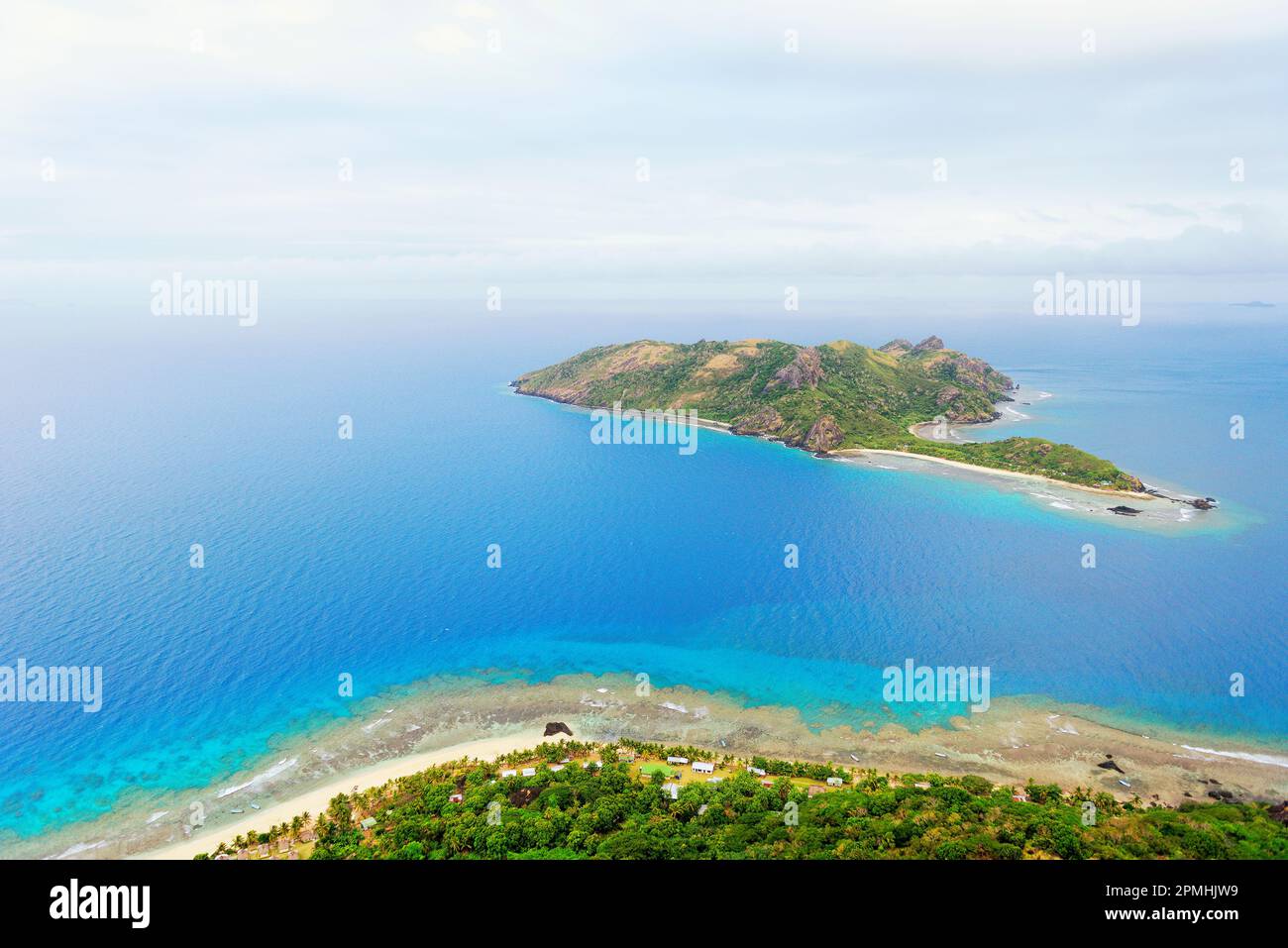 Aerial view of Kuata Island, Yasawa islands, Fiji, South Pacific ...