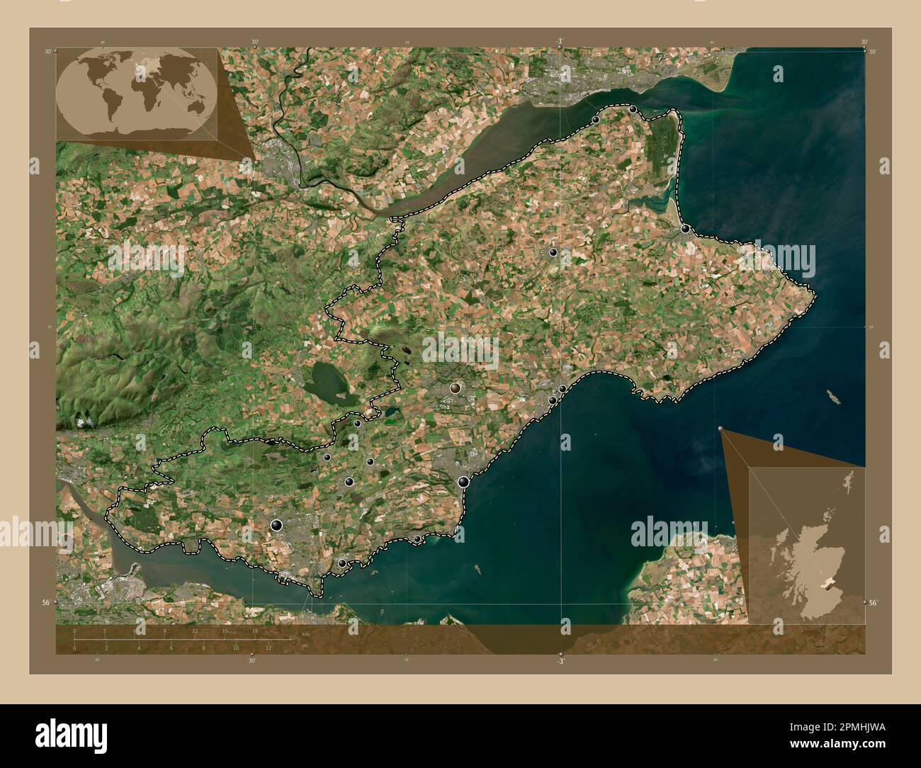 Fife, region of Scotland - Great Britain. Low resolution satellite map ...