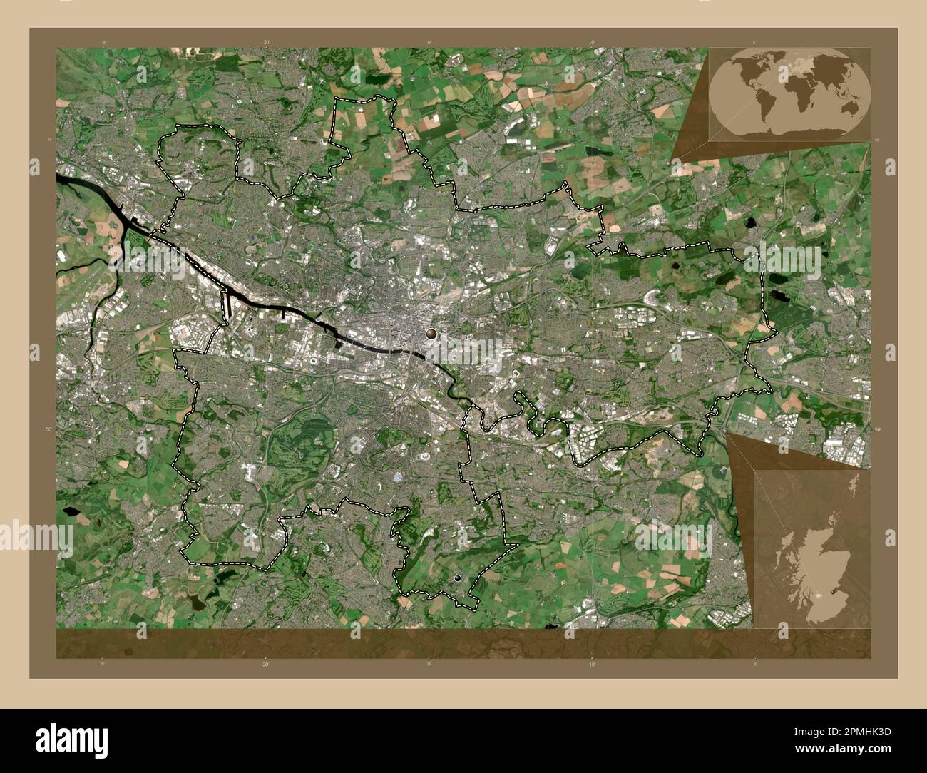 Glasgow, region of Scotland - Great Britain. Low resolution satellite ...