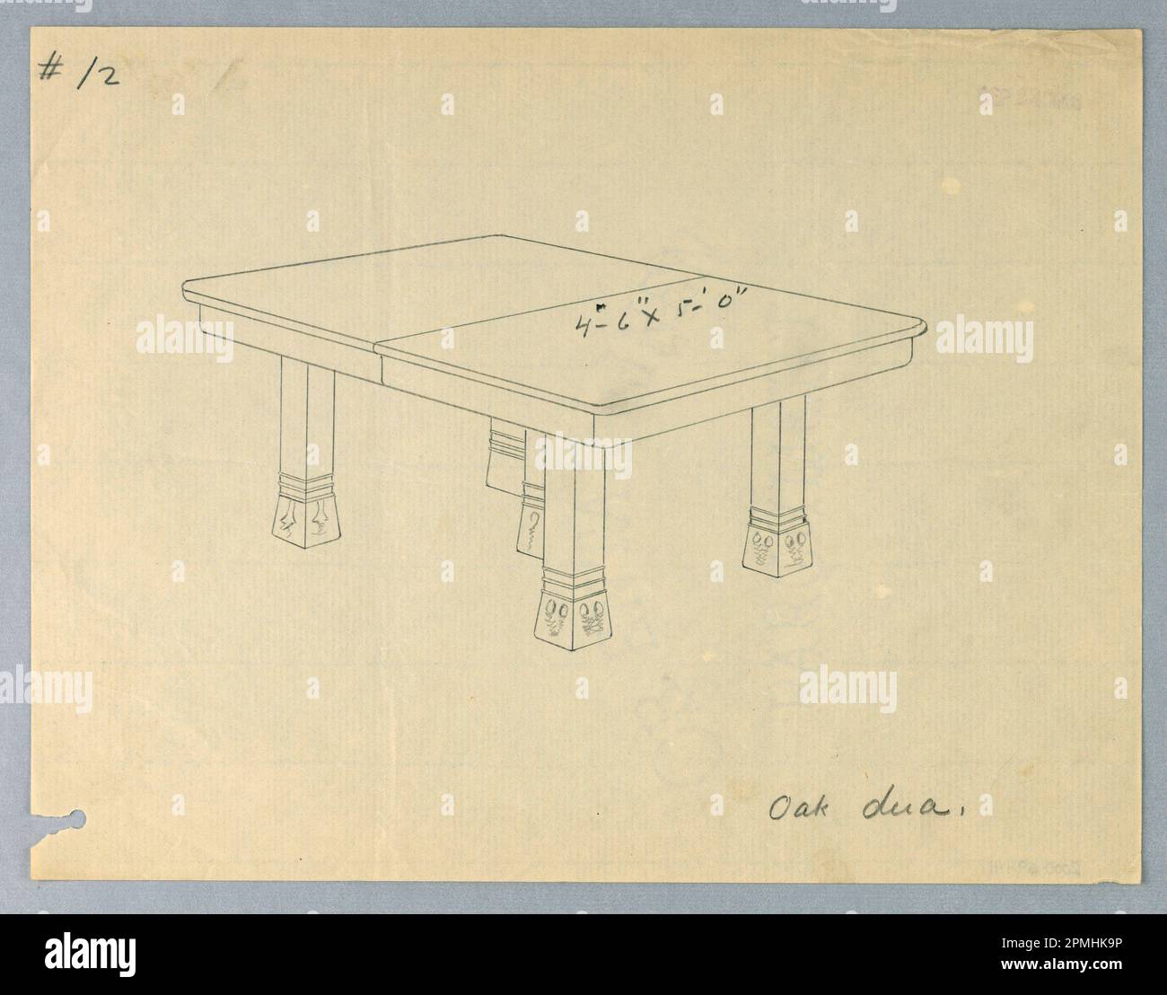 Drawing, Design Rectangular Oak Table with Five Stile Legs; Designed by ...