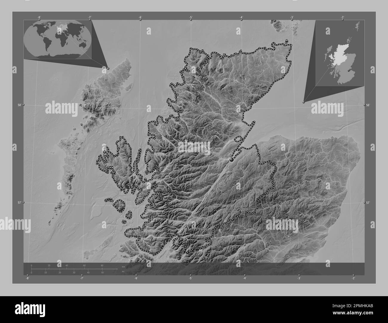 Highland, region of Scotland - Great Britain. Grayscale elevation map ...