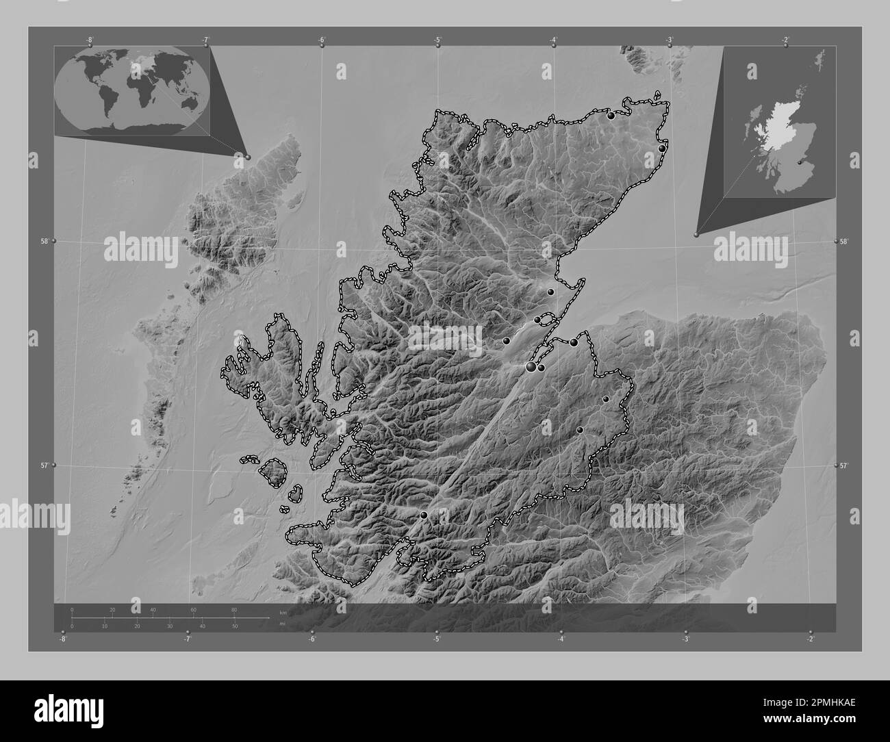 Highland, region of Scotland - Great Britain. Grayscale elevation map ...