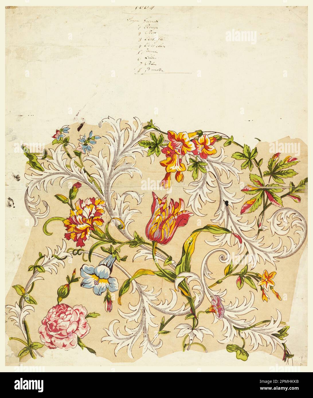 Print, Trial Proof for a Flower Chintz; France; woodcut in multicolored ...